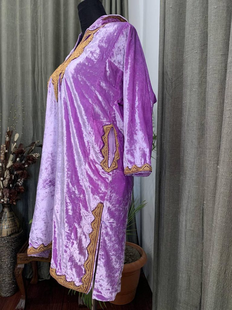 Purple Velvet Pheran With Kashmiri Hand Tilla Work - Gyawun