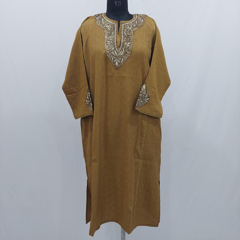 Light Brown Tilla Cotton Pheran - Gyawun