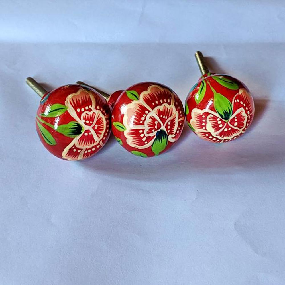 Red Floral Paper Mache Doorknobs - Gyawun