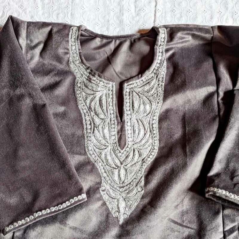 Silver Traditional Kashmiri Girls Velvet Pheran L27 - Gyawun