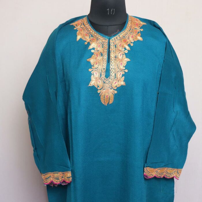Blue Aabi Raffal Kashmiri Pheran With Border Tilla Work - Gyawun