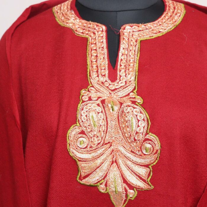 Maroon Posh Raffal Pheran With Border Tilla - Gyawun