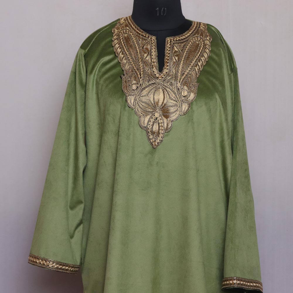 Green Velvet Tilla Kashmiri Pheran - Gyawun