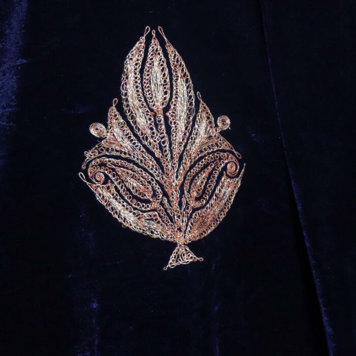 Navy Blue Velvet Kaftan With Tilla - Gyawun