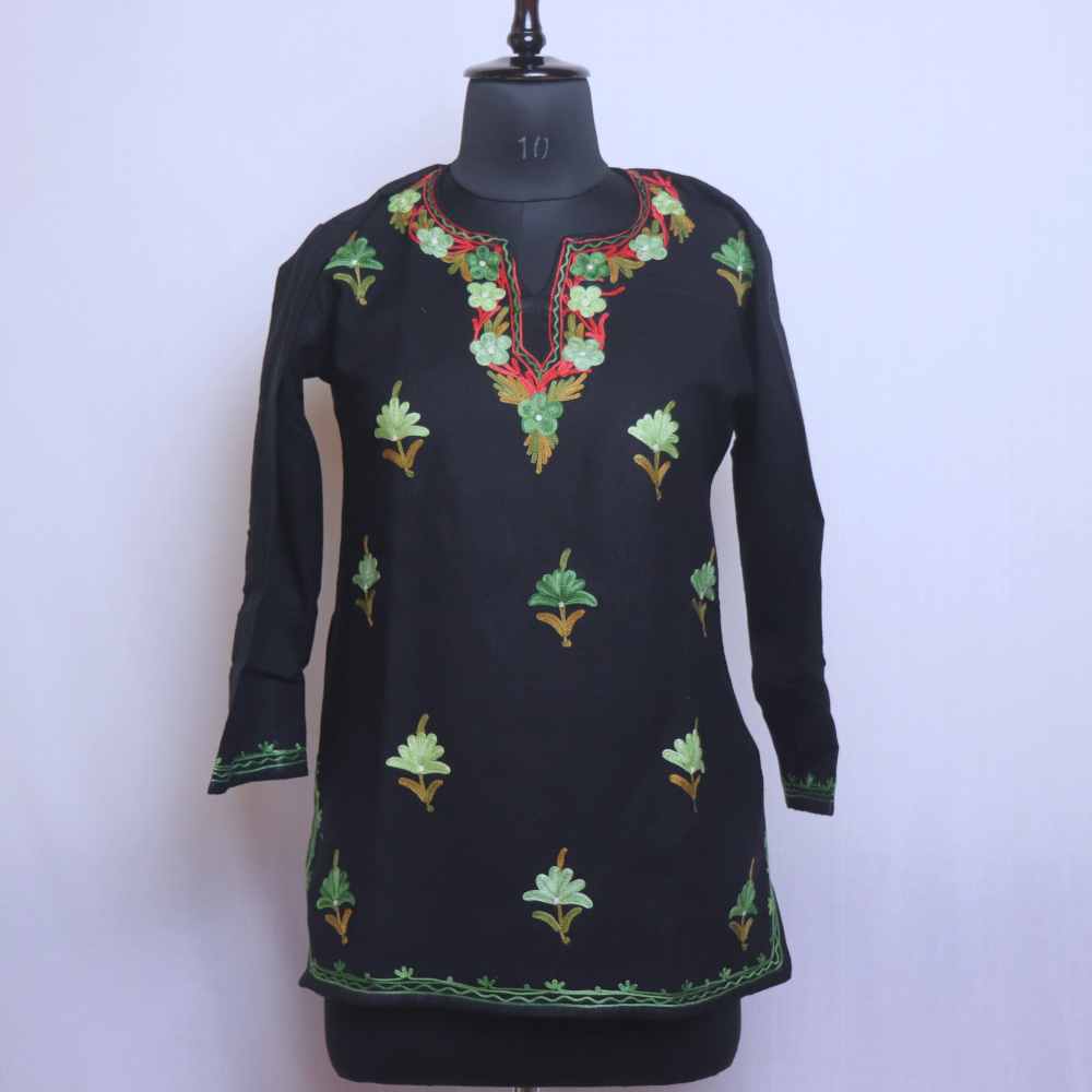 Black mehjabeen Kashmiri Girls Kurta With Aari Embroidery (L30) - Gyawun