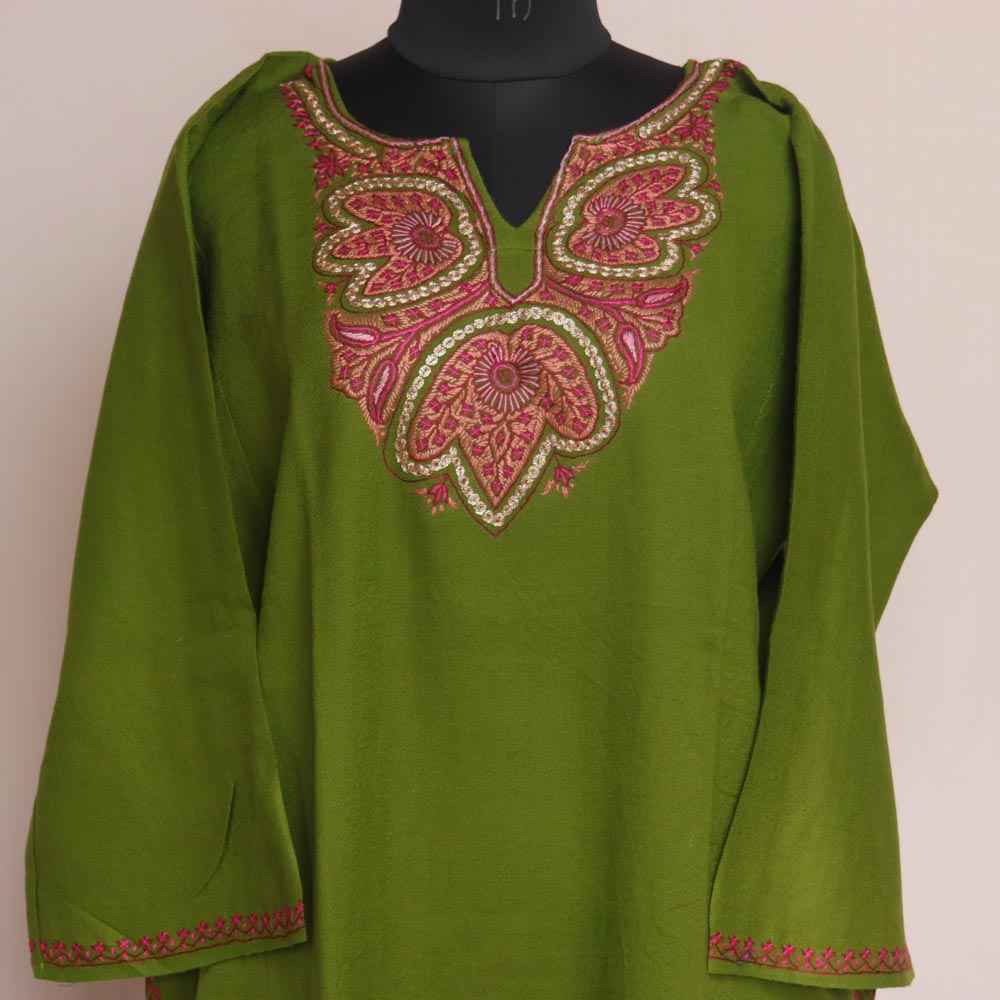 Teal Green Raffal Aari Border Pheran - Gyawun