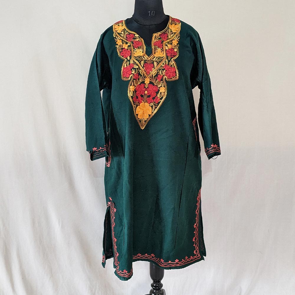 Dark Green Harud Kashmiri Winter Aari Pheran - Gyawun