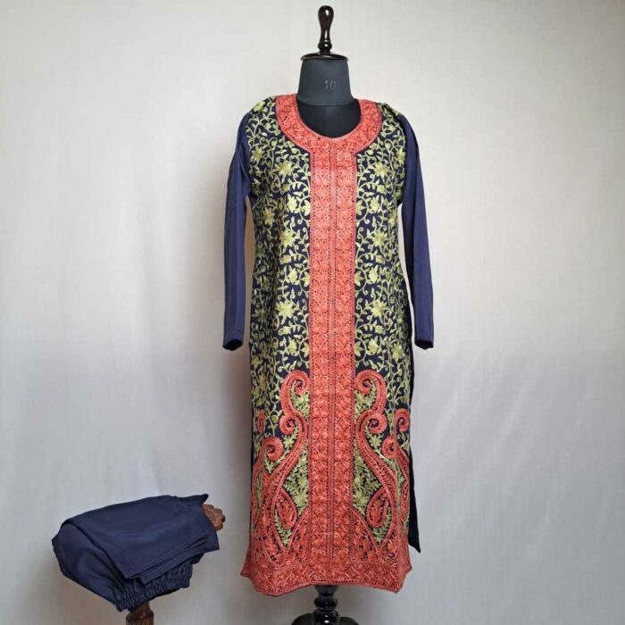 Navy Blue Barbara Summer Cool Kashmiri All Over Co-ord Suit Set - Gyawun