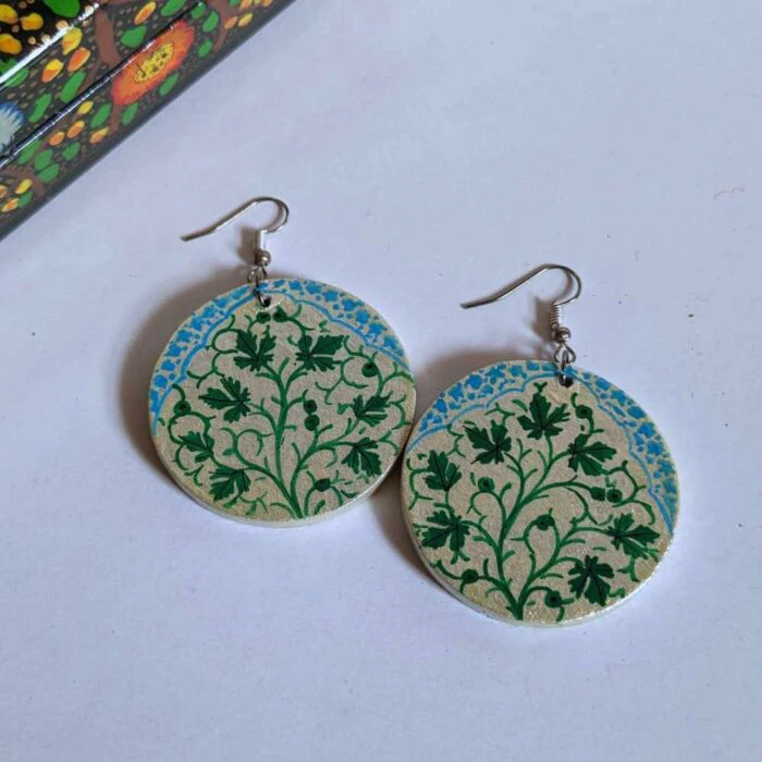 Green Blue Tree Paper Mache Earrings - Gyawun