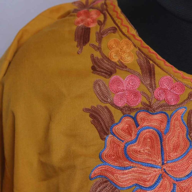 Neelam Mustard Ruby Cotton Short Kashmiri Kurti with Ari Embroidery ...