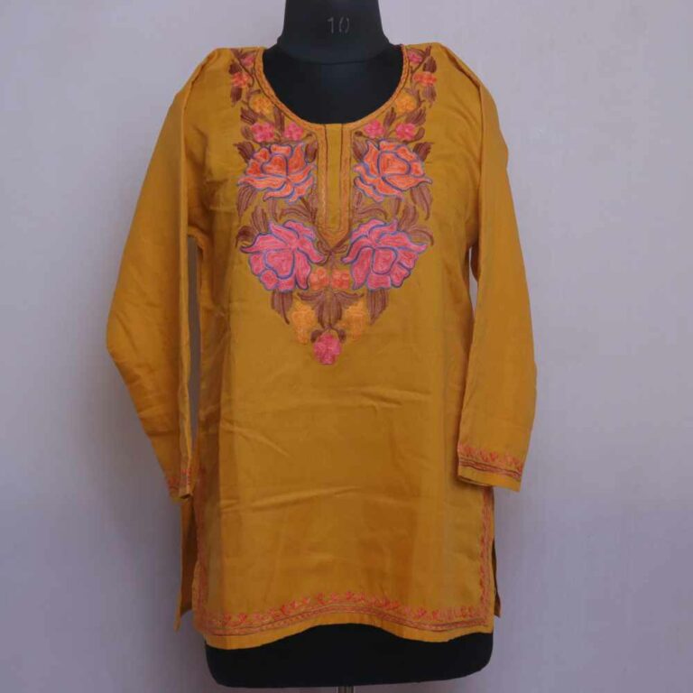 Neelam Mustard Ruby Cotton Short Kashmiri Kurti With Ari Embroidery ...