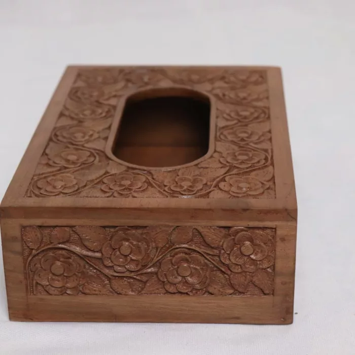 Hand Carved Walnut Wood Tissue Box - Gyawun