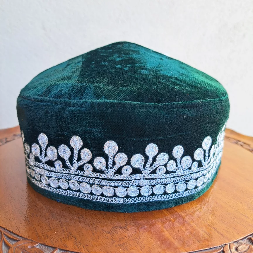 Dark Green Silver Tilla Velvet Cap - Gyawun