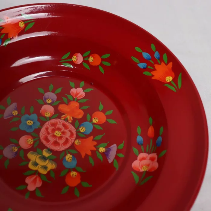 Maroon Hand Painted Kashmiri Enamelware Plate - Stainless Steel - Gyawun