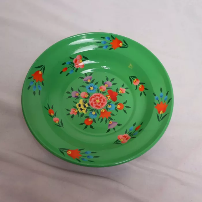 Green Hand Painted Kashmiri Enamelware Plate - Stainless Steel - Gyawun