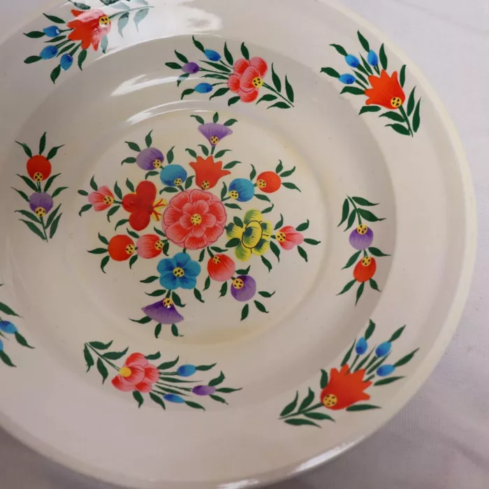 White Hand Painted Kashmiri Enamelware Plate - Stainless Steel - Gyawun