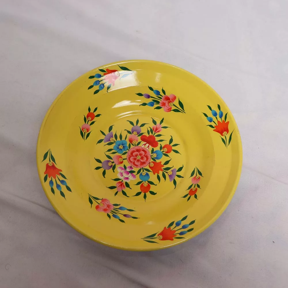 Hand Painted Kashmiri Enamelware Plate - Stainless Steel - Gyawun