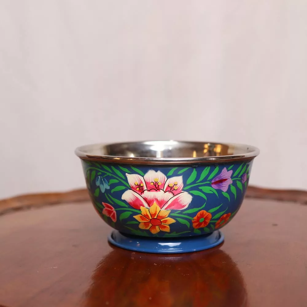 Hand Painted Kashmiri Enamelware Bowl - Stainless Steel - Gyawun
