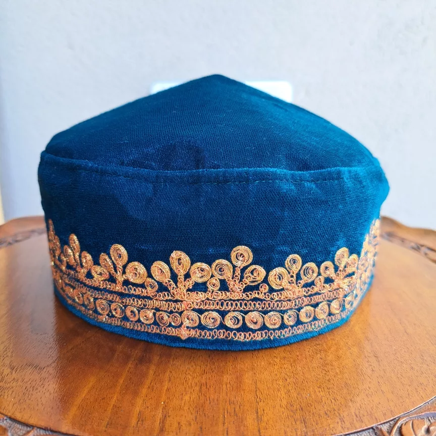 Sea Green Golden Tilla Velvet Cap - Gyawun