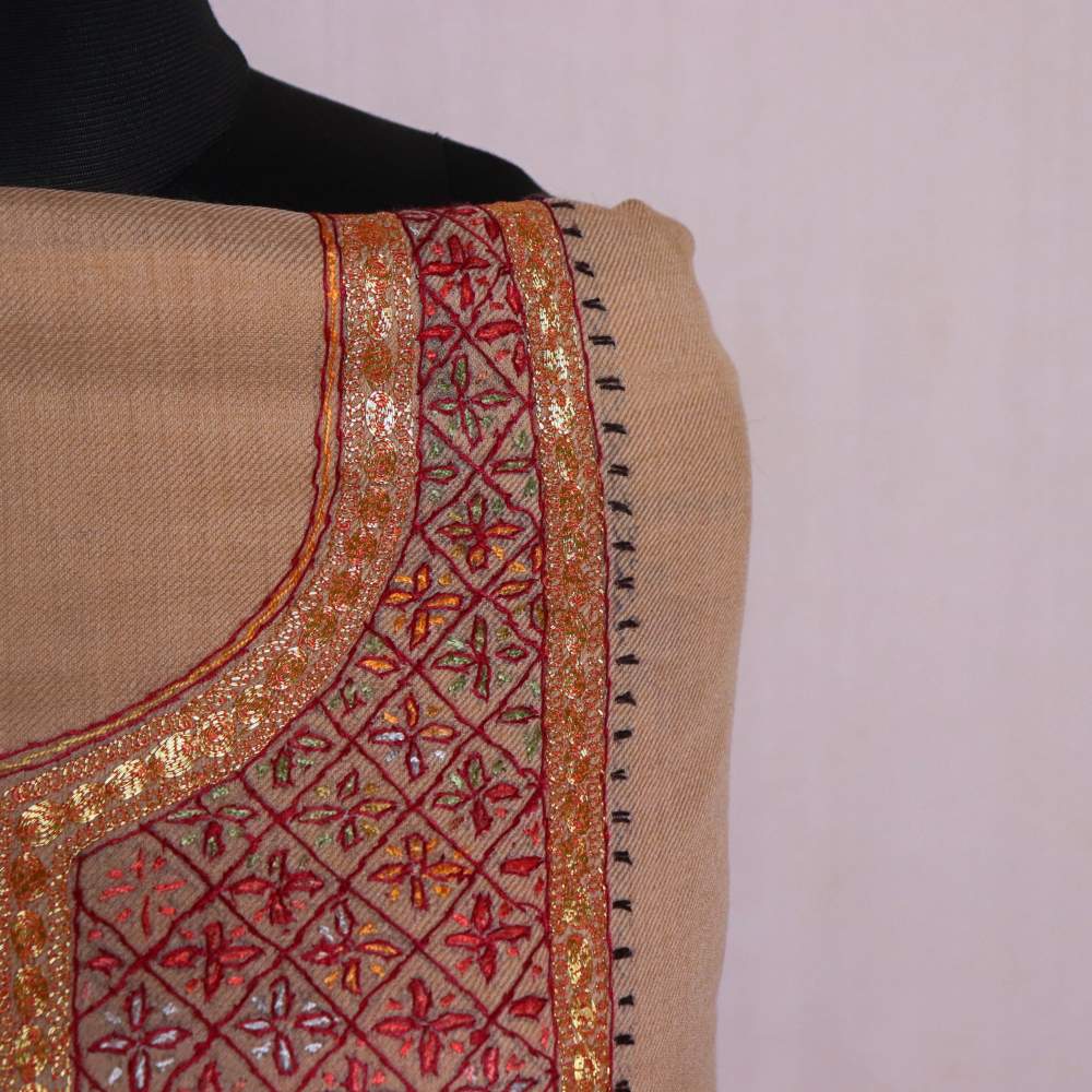 Natural Color and Maroon Needle Sozni and Tilla Kashmiri Garam Suit 3PC ...