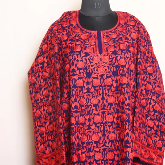 Dark Blue Pamposh Front Back All Over Red Jaal Embroidery - Omera ...