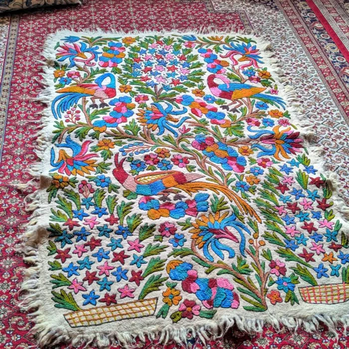 Premium Hand-Embroidered Namda Showcasing Kashmiri Art ( 6.5 x 4 ft ...