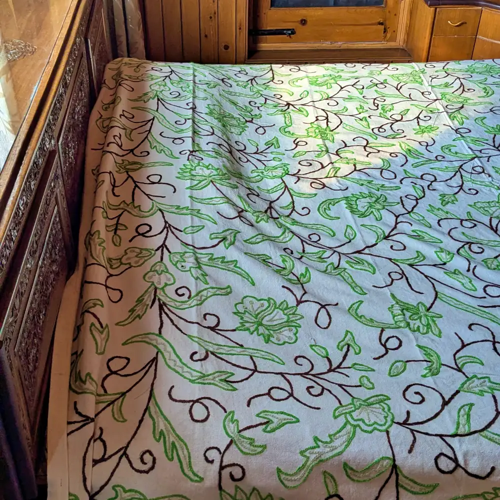 Green Kashmiri Double Bed Cover | Bed Spread with Hand Crewel ...