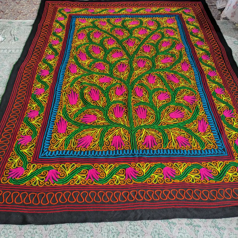 Gabba - The Rare Hand Embroidered Kashmiri Rug | Pink Flowers Big Size ...